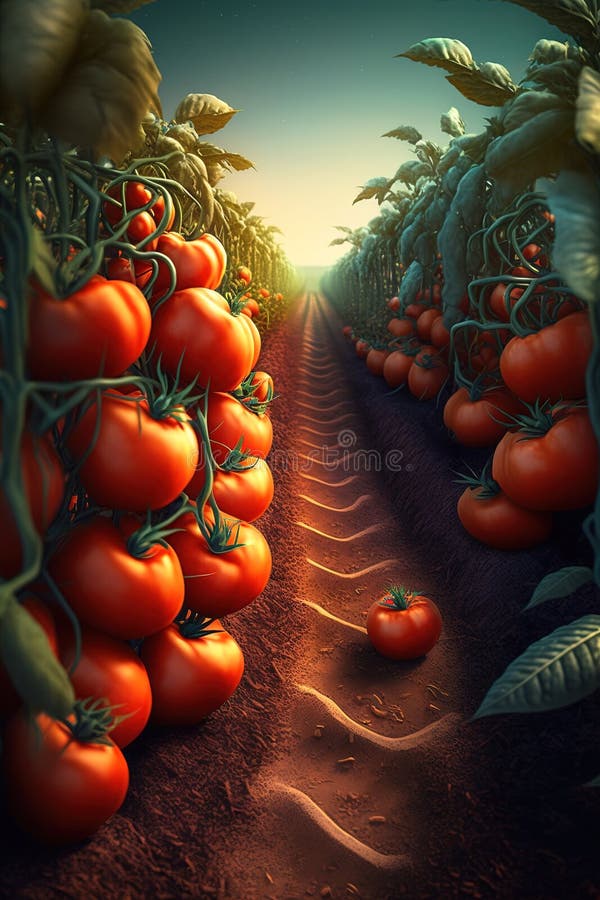 Tomato Farm Row on Agricultural Farm. Stock Illustration - Illustration ...