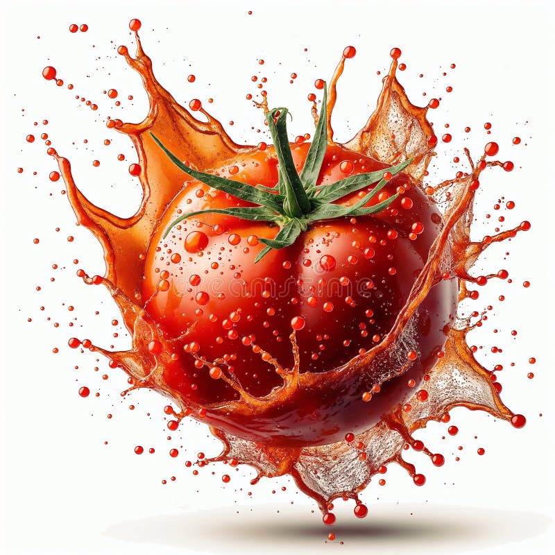 A Tomato is Freshly Splashed with Juice, Creating a Dynamic Explosion ...