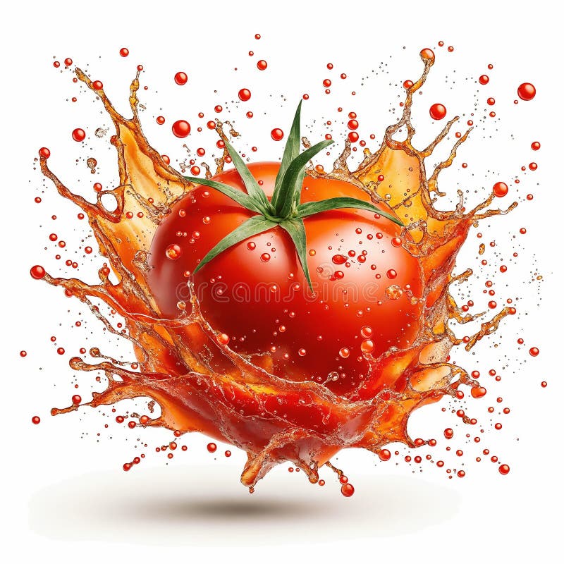 A Tomato is Freshly Splashed with Juice, Creating a Dynamic Explosion ...