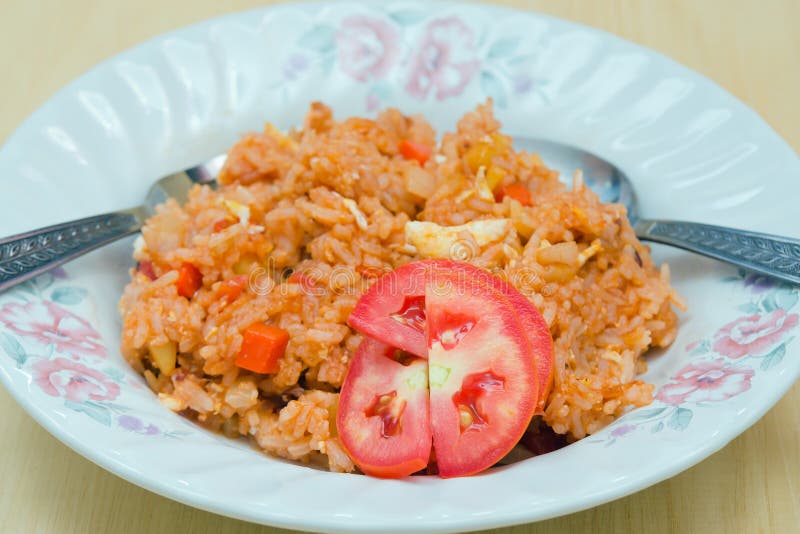 Tomato with Fried Rice and Vegetables Stock Image - Image of green ...