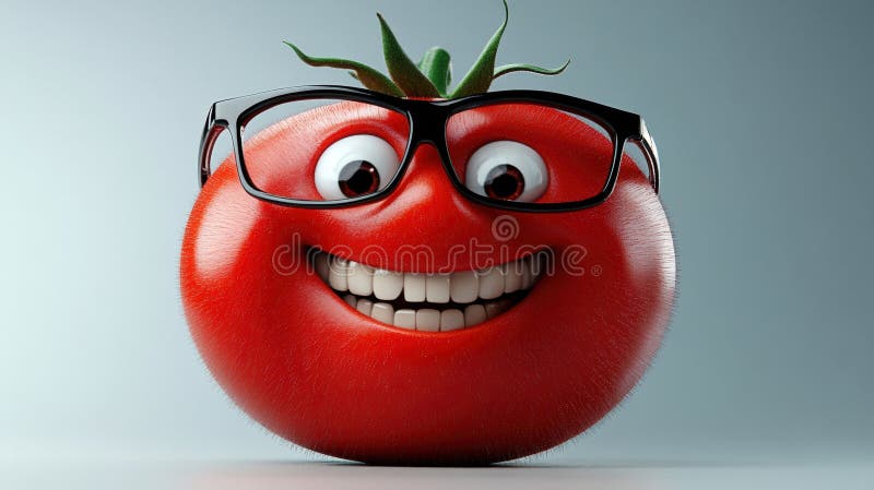 A Tomato with Glasses and a Smile on Its Face, AI Stock Photo - Image ...