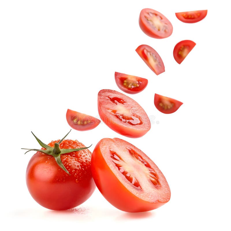 Tomato and Half Slices Floating and Falling Stock Illustration ...