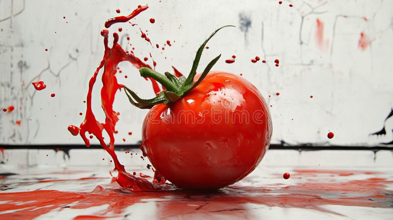 Tomato Hitting Canvas, Creating Abstract Red Splash Painting Stock ...