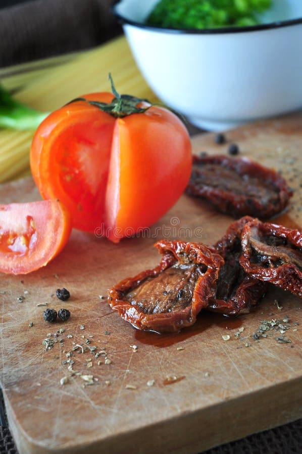 Tomato Ingredient on Wooden Board Stock Photo - Image of ingredient ...