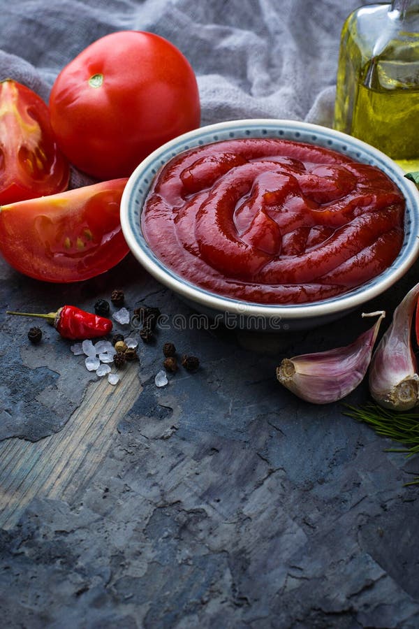 Tomato Ketchup Sauce on Concrete Background Stock Photo - Image of ...