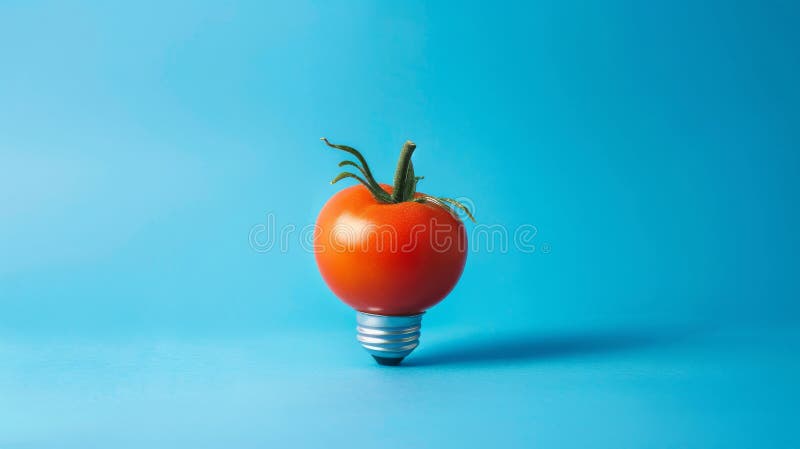 Tomato with a Light Bulb Base on a Blue Background, Creative Concept ...