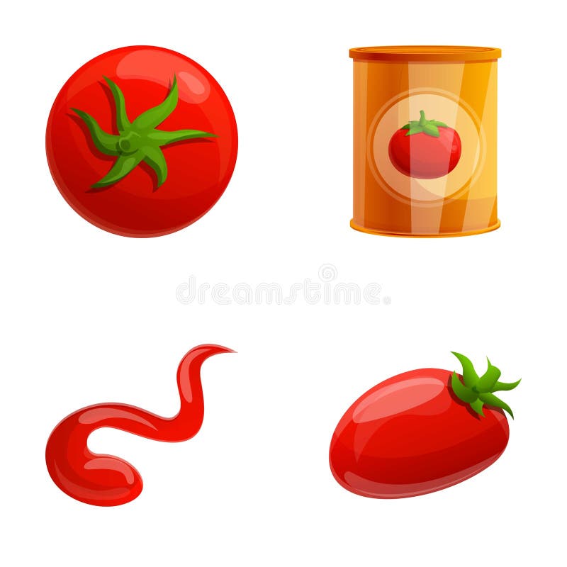 Tomato Paste Icons Set Cartoon Vector. Red Vegetable and Can of Tomato ...