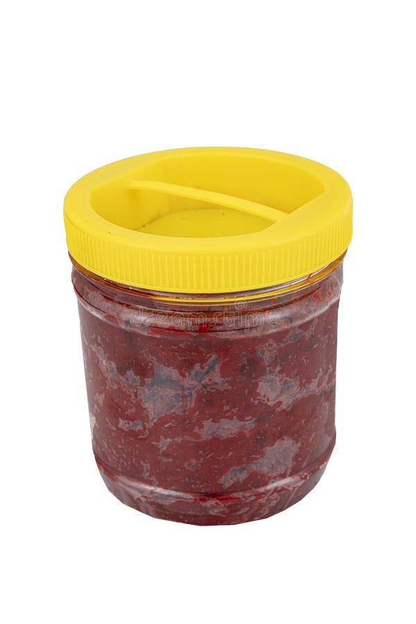 Tomato Paste in Plastic Jar Isolated on White Background. Plastic ...