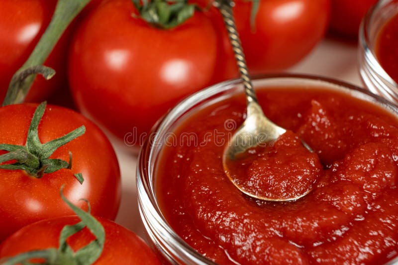 Tomato Paste in Small Glass Bowls. Close-Up of Cooking Ingredient ...