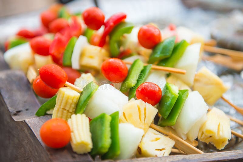 Tomato Pineapple and Bell Pepper Stick for Barbecue Stock Image - Image ...