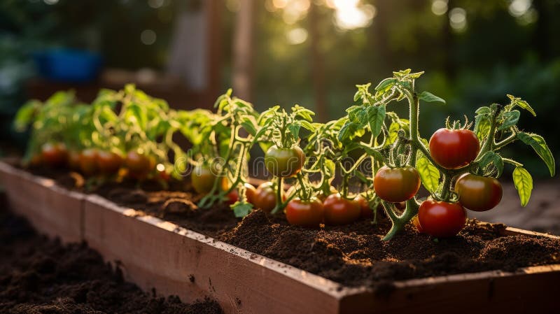 Tomato Plants Close Up with Ripening Tomatoes in Garden Bed Side View ...
