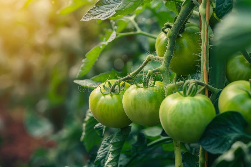 Tomato Plants Growing Green Tomatoes, Fruit Formation Stock Photo ...