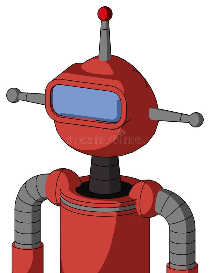 Tomato-Red Droid with Rounded Head and Large Blue Visor Eye and Single ...