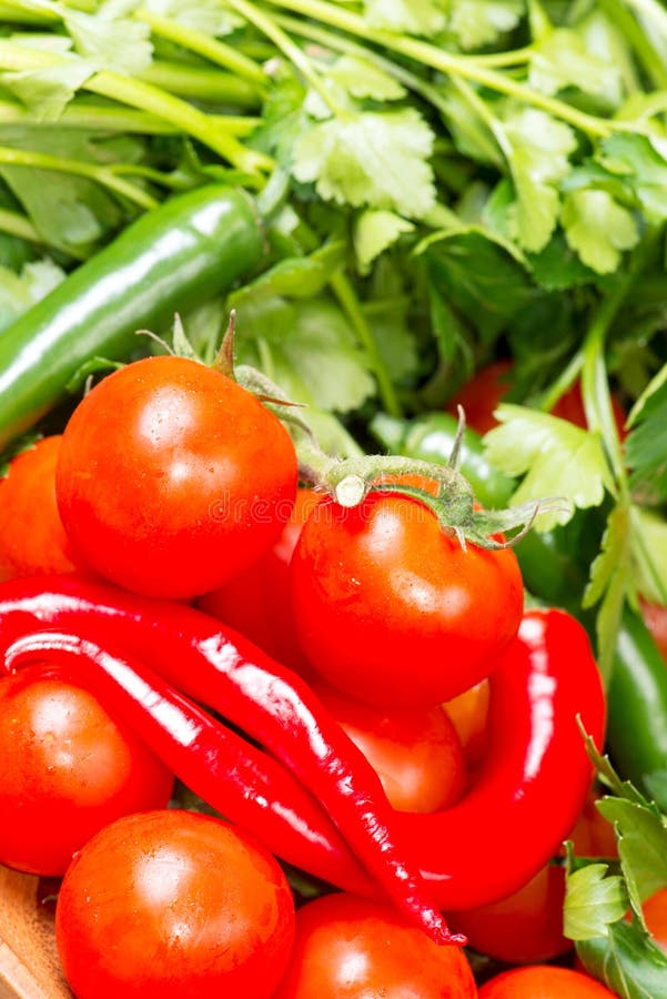 Tomato and Red Hot Chili Peppers Close Up Stock Image - Image of ...