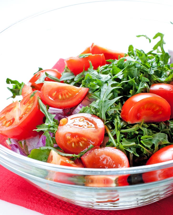 Tomato salad with ruccola stock photo. Image of plate - 28588182
