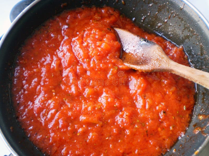 Tomato Sauce in a Frying Pan Stock Photo - Image of prepared, lunch ...