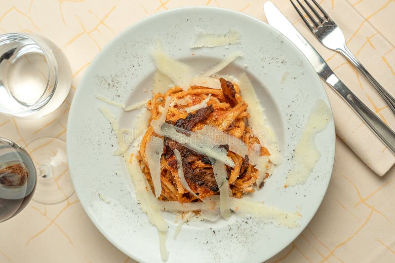 Tomato Sauce Pasta with Cheese Topping Elegance Stock Image - Image of ...