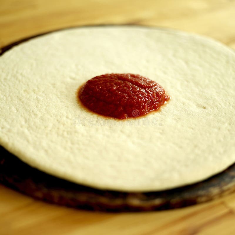 Tomato Sauce on a Pizza Base Stock Photo - Image of culinary, dough ...