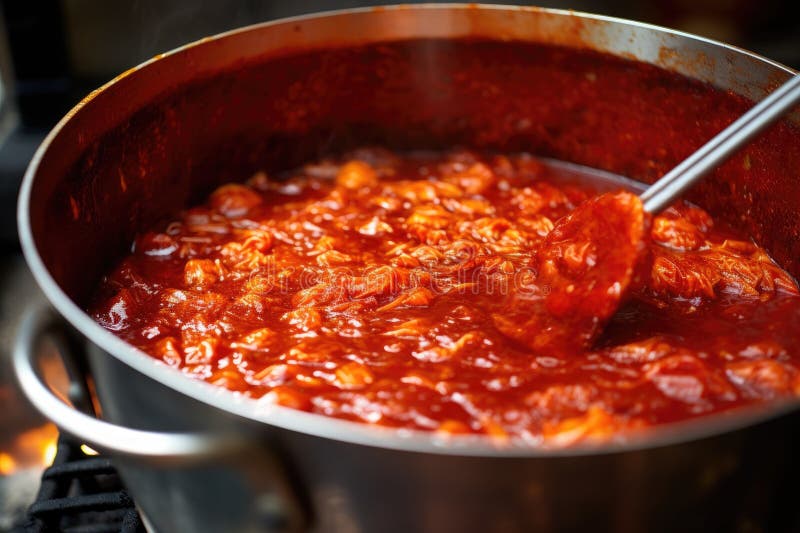 Tomato Sauce Simmering in a Pot, Close-up Stock Illustration ...