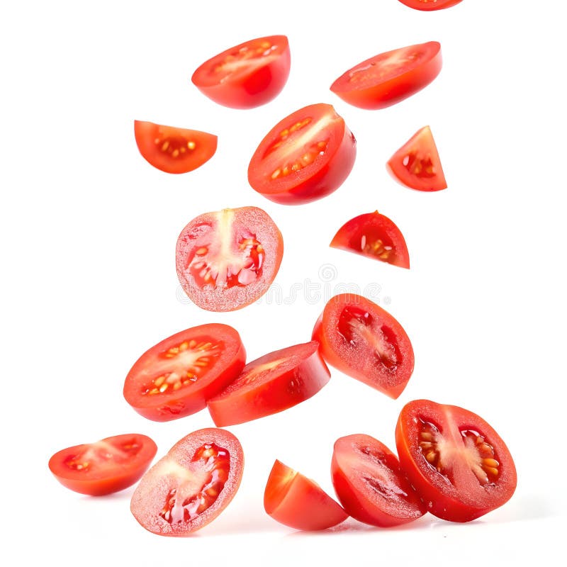 Tomato Slices Floating and Falling Isolated on White Background Stock ...