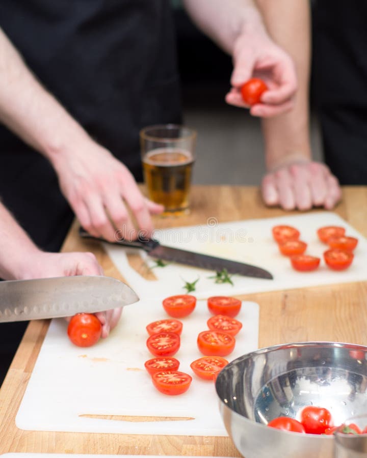 Slicing Tomato Shows Well Wellness And Fresh Stock Photo - Image of ...