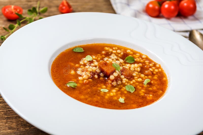 Tomato Soup with Egg Barley Stock Image - Image of eating, appetizer ...
