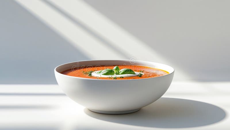 Tomato Soup Garnished with Cream Basil and Olive Oil. Stock Image ...