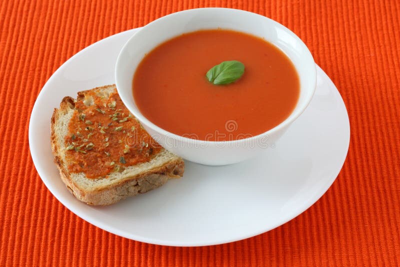Tomato soup with toast stock photo. Image of cream, dinner - 17540490