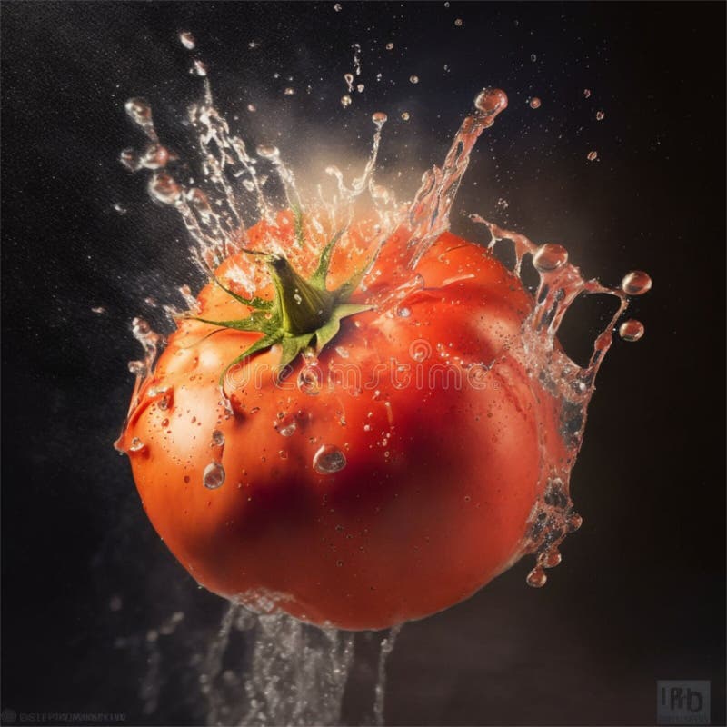 Tomato with Splash of Water Stock Photo - Image of plant, painting ...