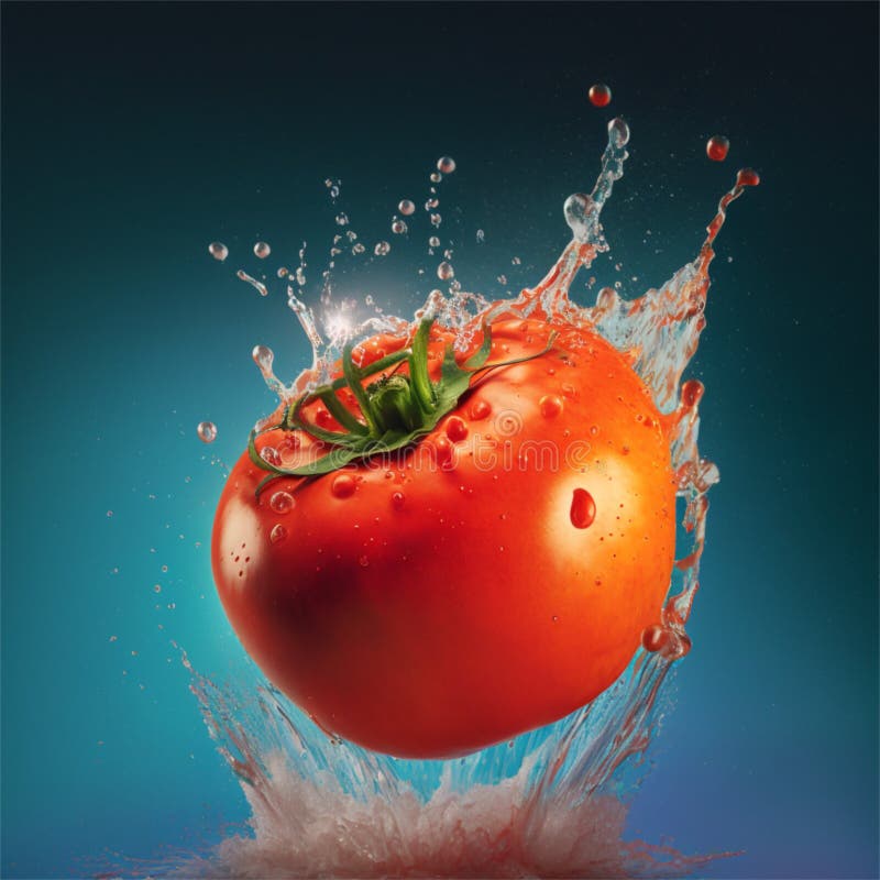 Tomato with Splash of Water Stock Image - Image of glass, painting ...