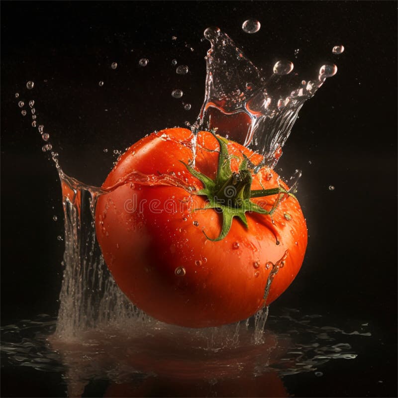 Tomato with Splash of Water Stock Photo - Image of tomato, flower ...