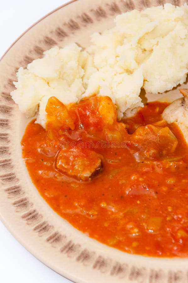 Tomato Stew and Mashed Potato Stock Photo - Image of grill, fried: 56240920