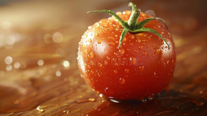 Tomato with Water Drops on Table Stock Photo - Image of ingredient ...