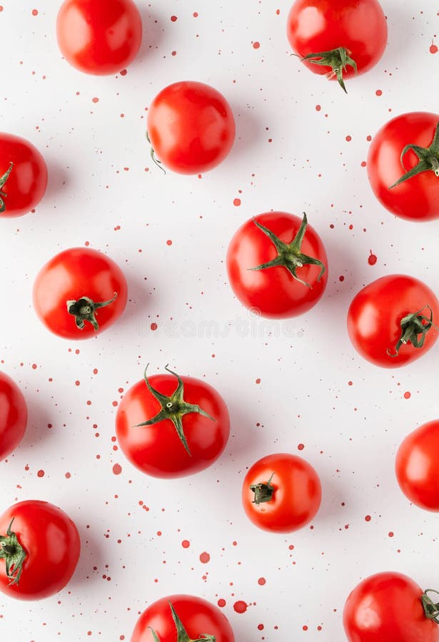 Tomato on the White Background with Red Paint Drops Stock Photo - Image ...