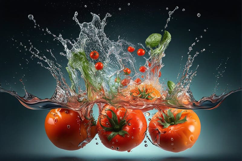 Tomatoe Splashed or Thrown in Water. Water Splash Fresh Fruit Creative ...