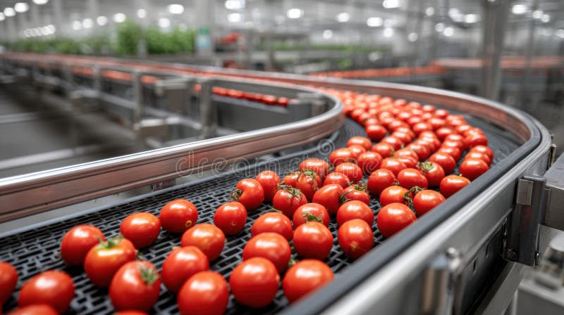 Tomatoes Being Sorted on a Conveyor Belt in a Modern Agricultural ...