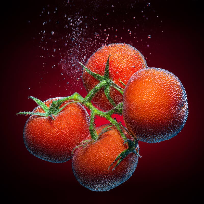 Red Tomatoes With Air Bubble On A Surface On Gray Background Stock ...