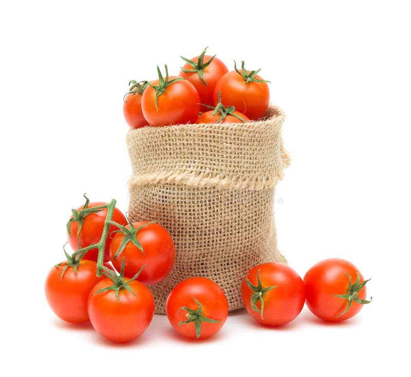 Tomatoes in a Canvas Bag on a White Background Stock Image - Image of ...