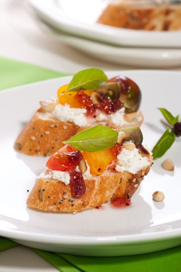 Tomatoes and Cream Cheese Canapes Stock Image - Image of dinner, snack ...