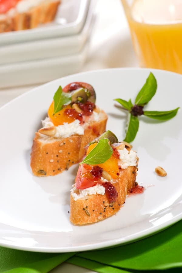 Tomatoes and Cream Cheese Canapes Stock Image - Image of slice, cream ...