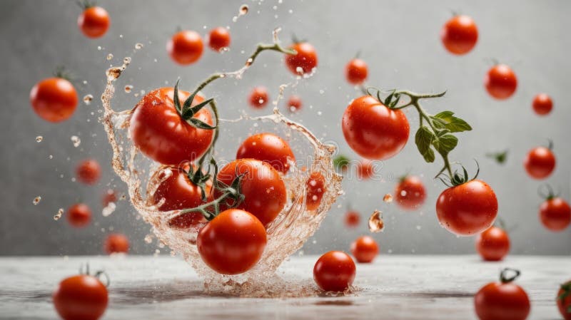 Tomatoes Faced and Flying Splash on White Isolated Background. Stock ...