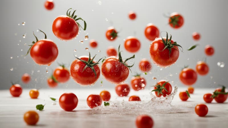 Tomatoes Faced and Flying Splash on White Isolated Background. Stock ...