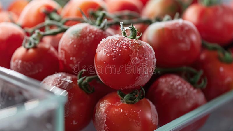 Tomatoes, Frozen in Refrigerator Isolated on White. Generative Ai Stock ...