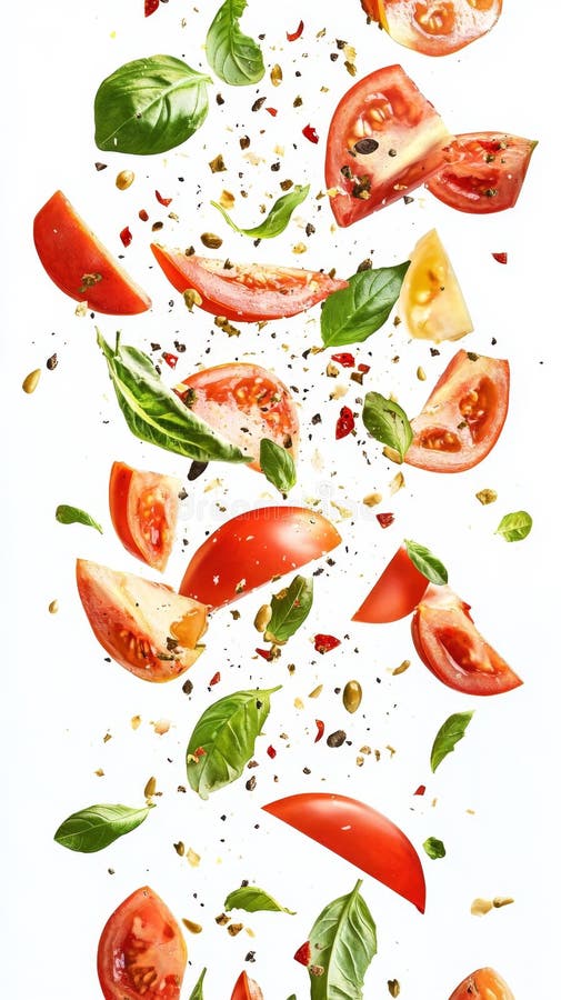 Tomatoes and Herbs in Mid-Air Explosion Generative AI Stock ...
