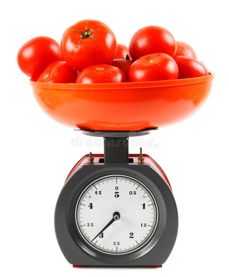 Tomatoes on Scales. on White Background. Stock Photo - Image of dietary ...