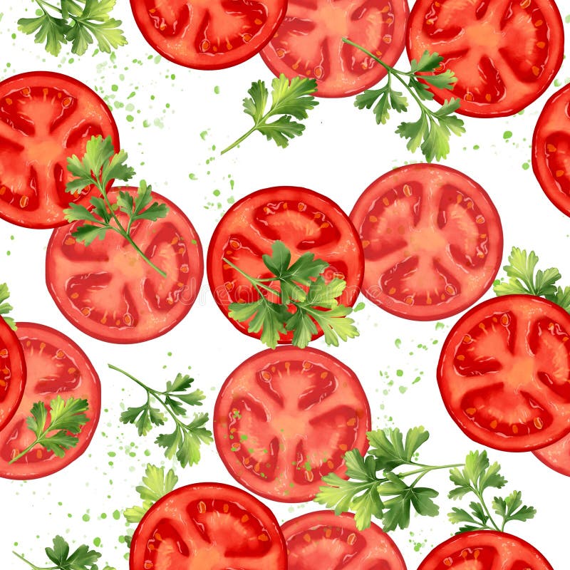 Tomatoes Slices Seamless Pattern Background Illustration Stock Photo ...