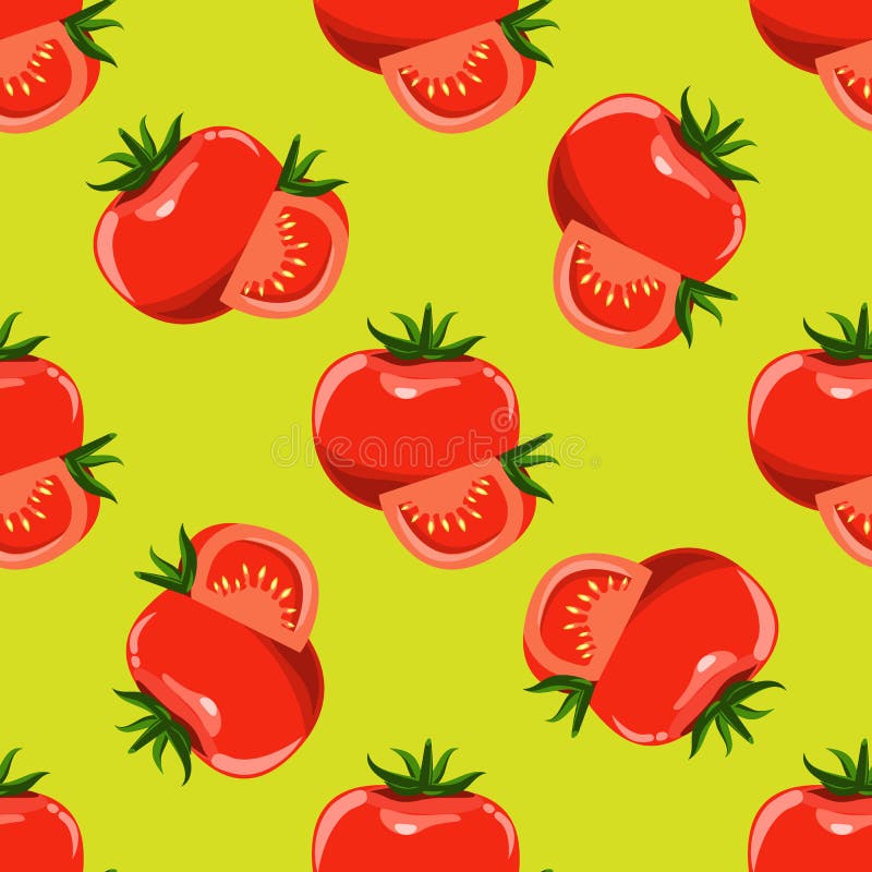 Tomatoes and Slices of Tomato Seamless Background. Flat and Solid Color ...