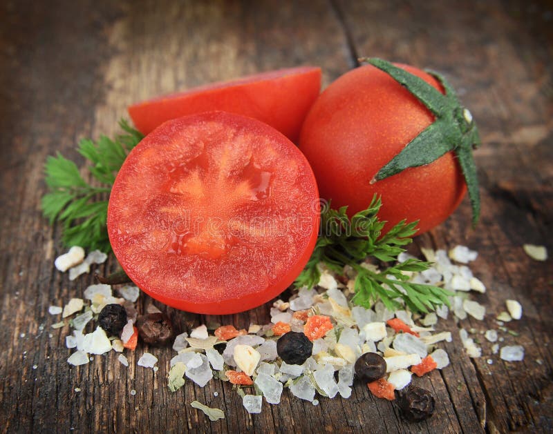 Tomatoes with spice stock photo. Image of macro, close - 27128282