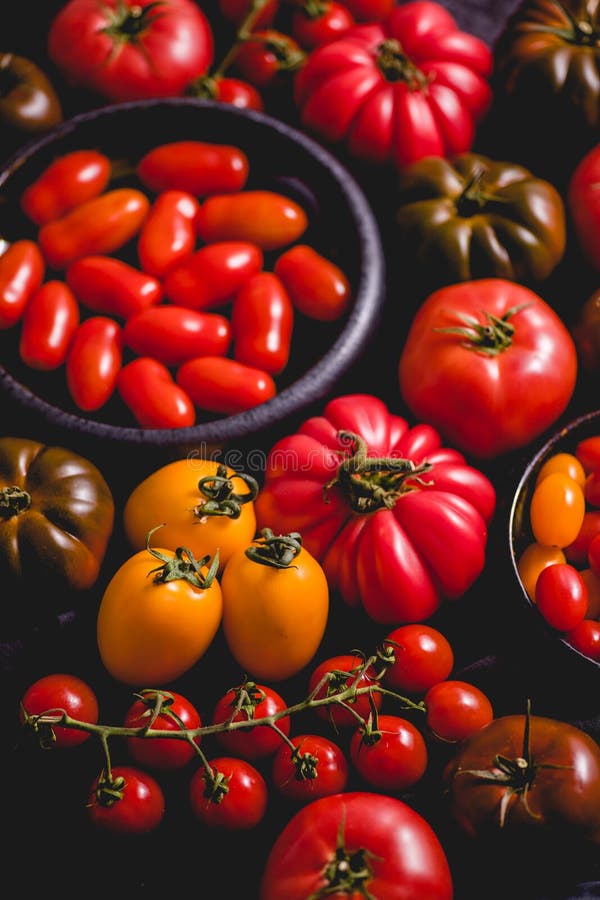 Tomatoes on the Table. Tomatoes of Different Varieties Stock Image ...