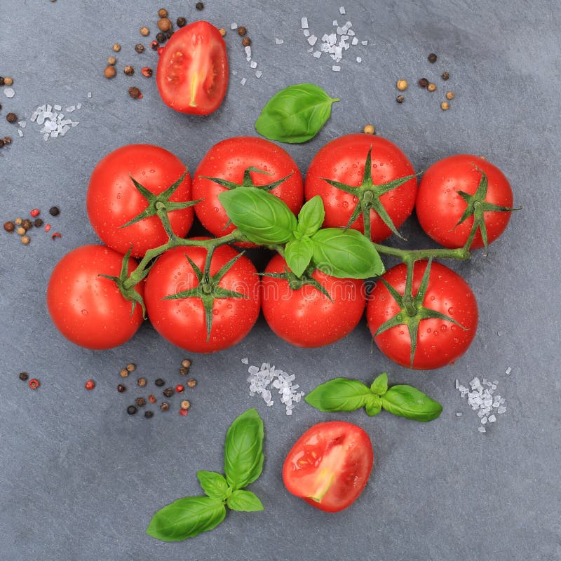 Tomatoes Tomato Red Vegetable Square Slate Top View Stock Photo - Image ...